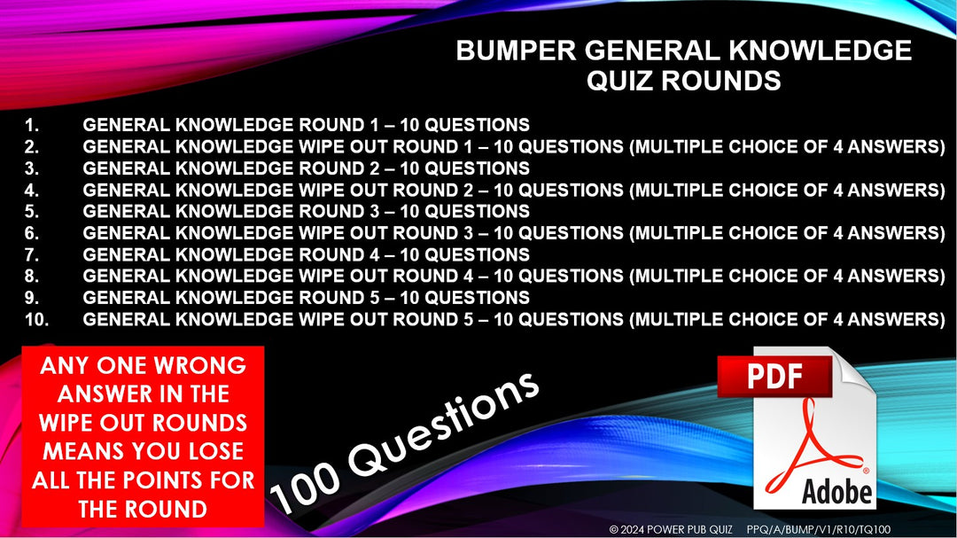 Ready Made General Knowledge Quiz – Power Pub Quiz