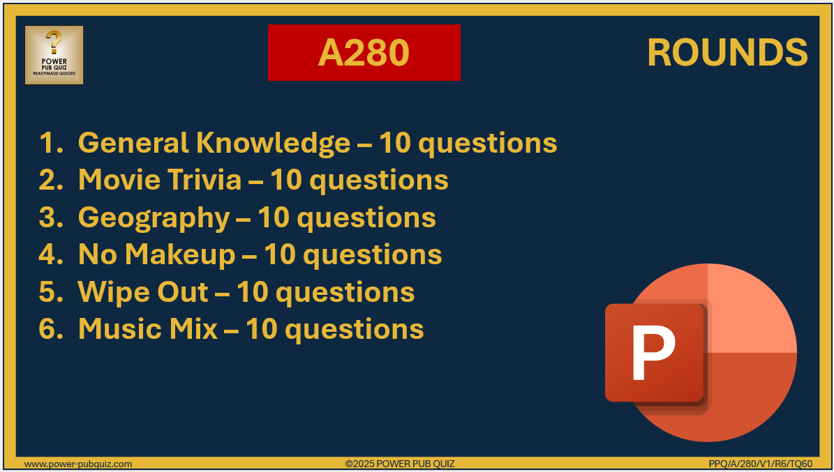 A280 Pub Quiz (30 Mar 2025) - PowerPoint Format – Power Pub Quiz