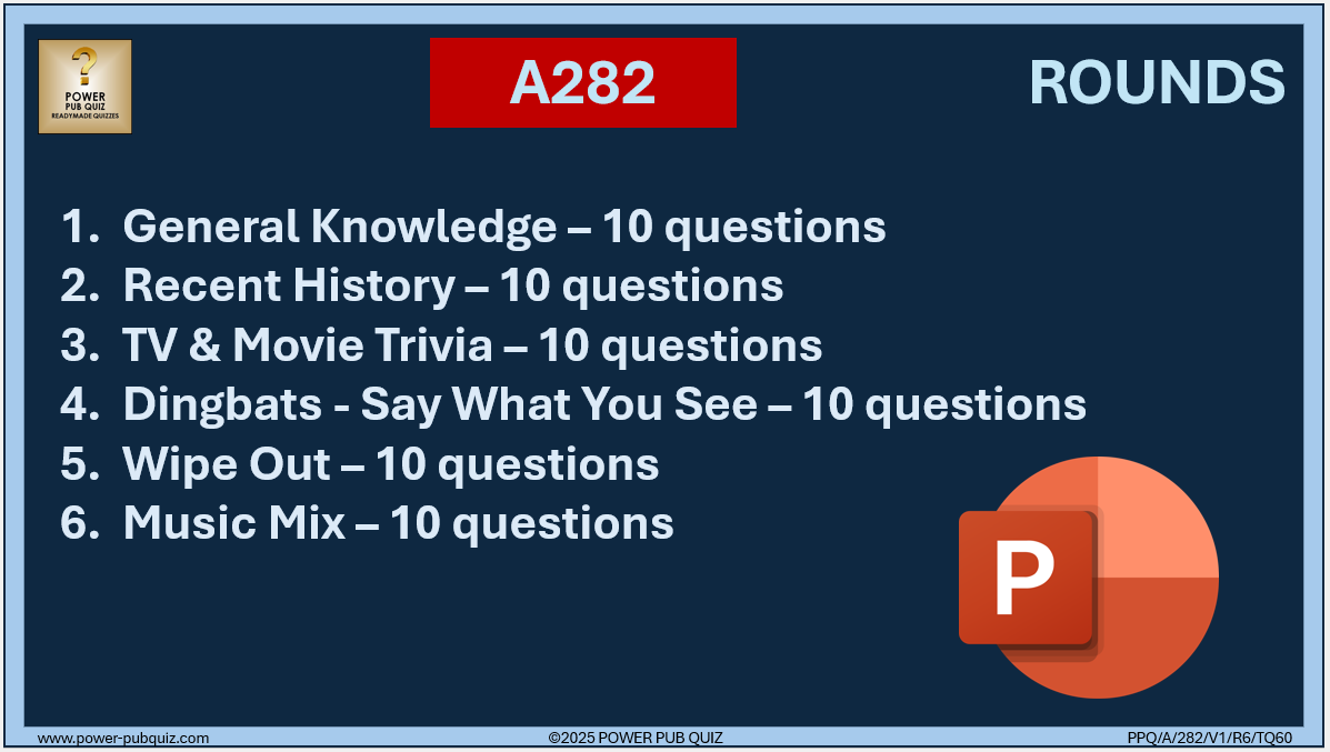 A282 Pub Quiz (13 Apr 2025) - PowerPoint Format – Power Pub Quiz