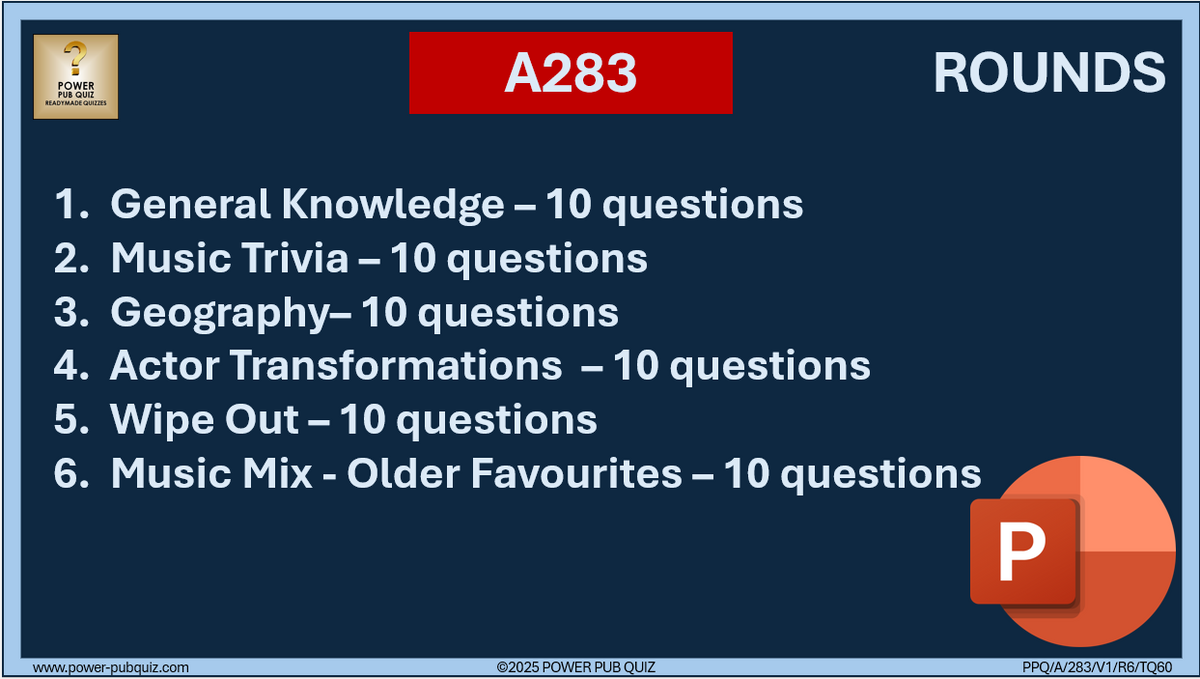 A283 Pub Quiz (20 Apr 2025) - PowerPoint Format – Power Pub Quiz