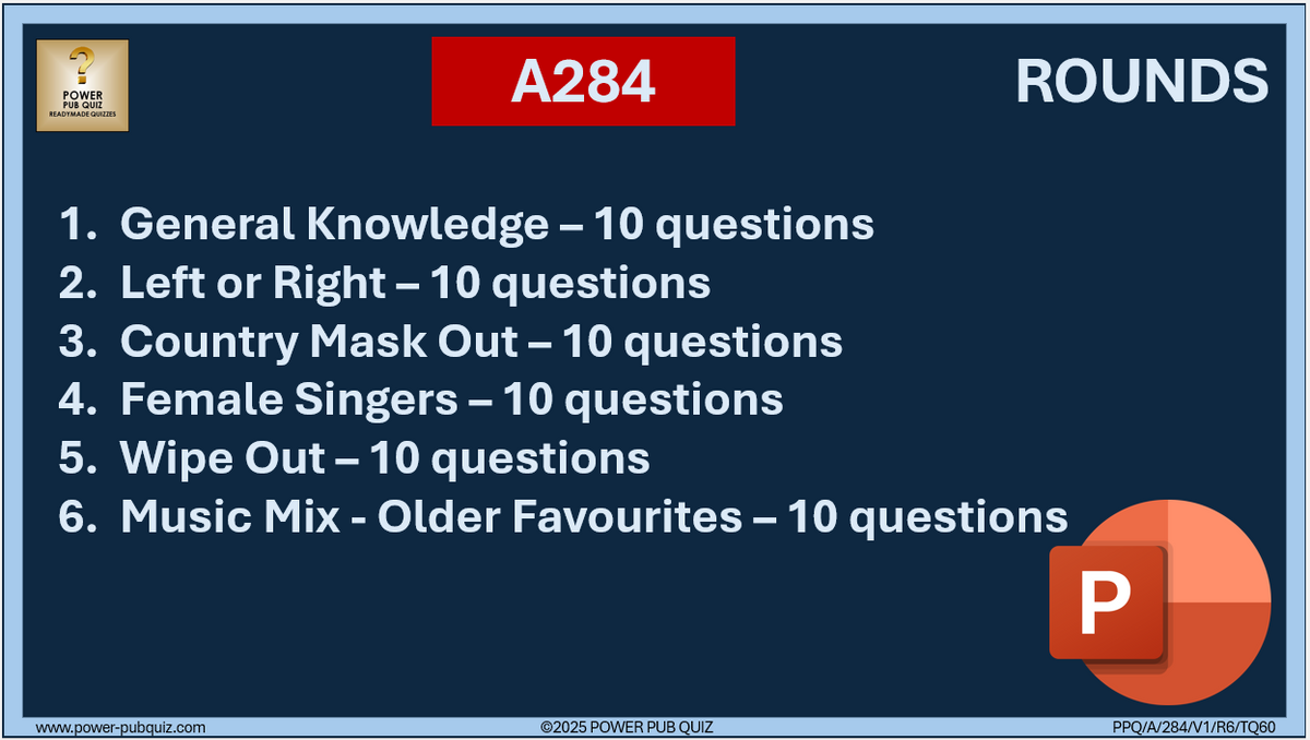 A284 Pub Quiz (27 Apr 2025) - PowerPoint Format – Power Pub Quiz
