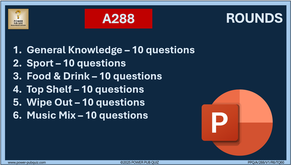 A288 Pub Quiz (25 May 2025) - PowerPoint Format – Power Pub Quiz