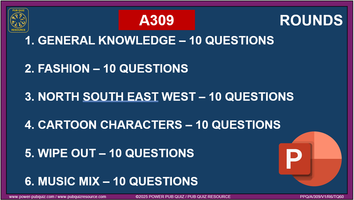 A309 Pub Quiz (19 Oct 2025) - PowerPoint Format – Power Pub Quiz