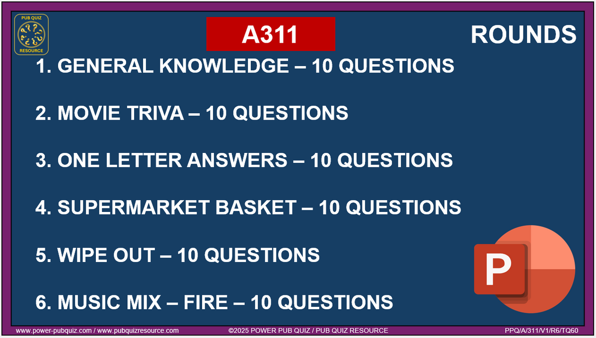 A311 Pub Quiz (02 Nov 2025) - PowerPoint Format – Power Pub Quiz