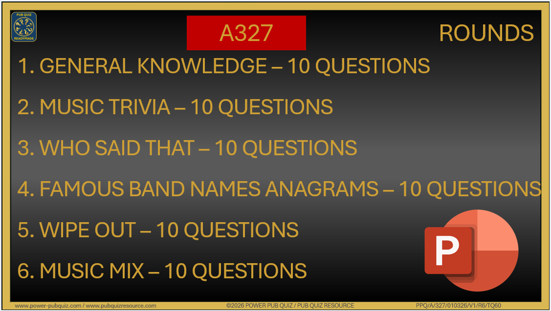 A327 Pub Quiz (01 Mar 2026) - PowerPoint Format – Power Pub Quiz