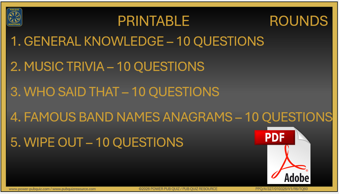 Pub Quiz – Power Pub Quiz