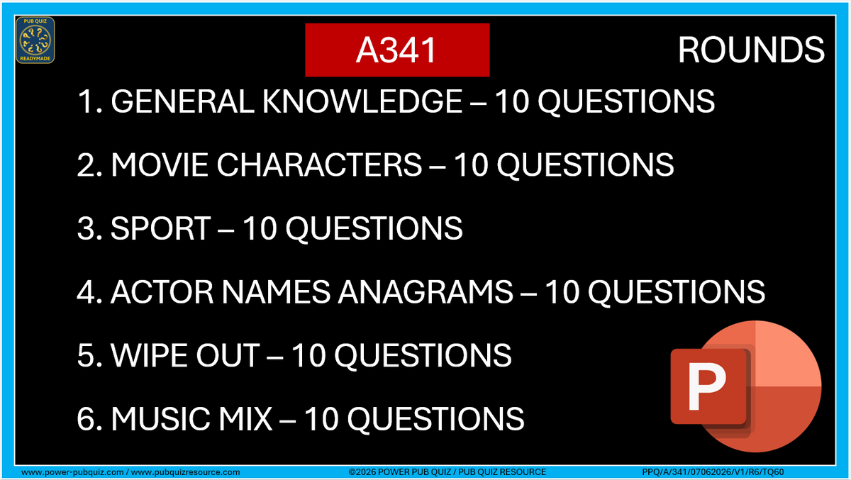 A341 Pub Quiz (07 Jun 2026) - PowerPoint Format – Power Pub Quiz